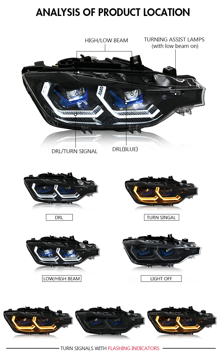 BMW 3-Series (2013-2018 F30/F31 328i/335i) LED Headlight Assembly, Dua ...